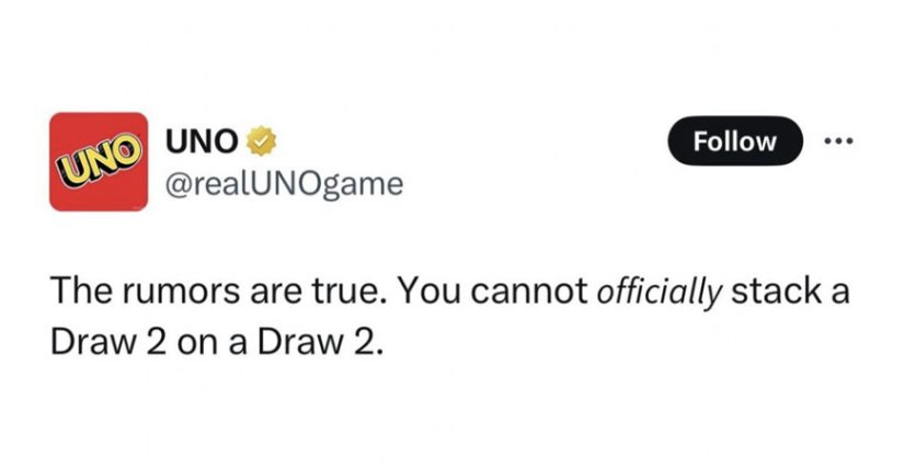 UNO Has Confirmed That You Can't Play A Draw 2 On Top Of Another Draw 2 ...